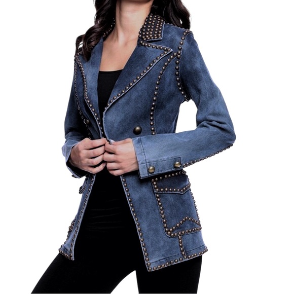 Adore | Jackets & Coats | Adore Womens Small Studded Denim Jacket Nwt ...